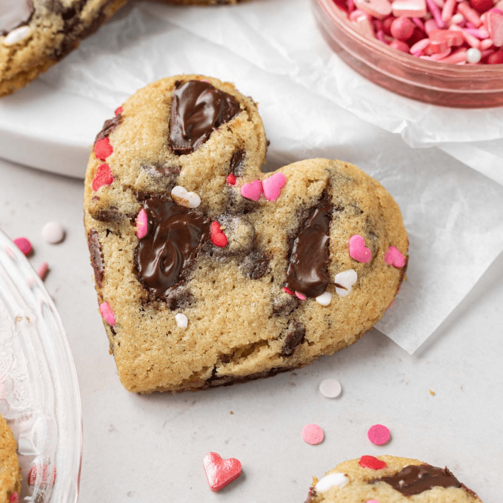 Easy Heart Shaped Chocolate Chip Cookies - Bake & Bacon