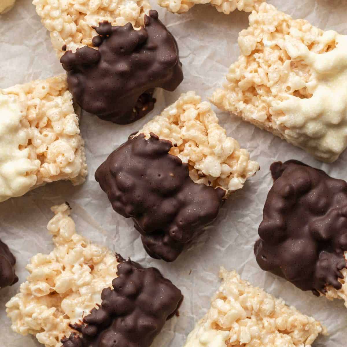 Chocolate Dipped Rice Krispie Treats - Bake & Bacon